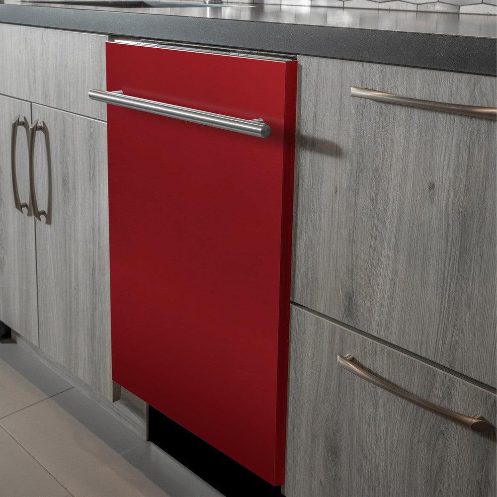 ZLINE 24 in. Top Control Dishwasher with Red Gloss Panel and Modern St