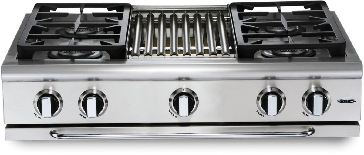 Capital Cooking 36" Gas Rangetop 4 Sealed Burners 12" Grill 19,000 BTU ...